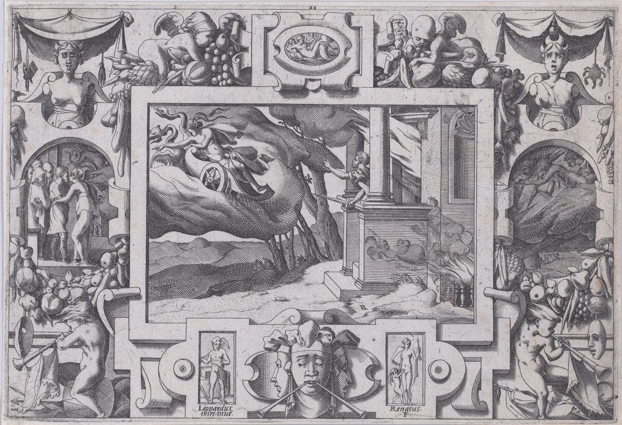 Medea Flees from Jason, 1563 by Rene Boyvin: Fine art print