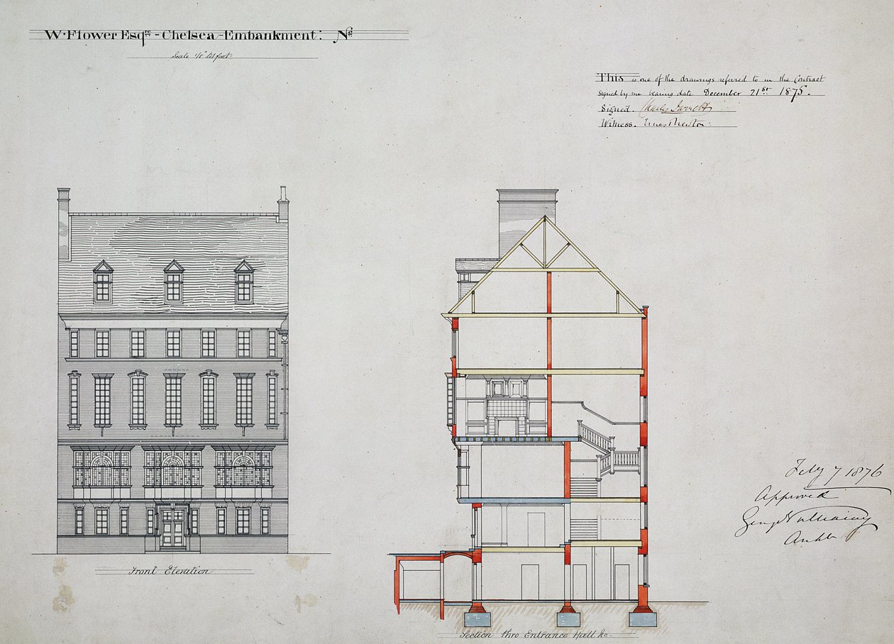 Design for a House for W. Flower Esq, Chelsea Embankment, London, 1876
