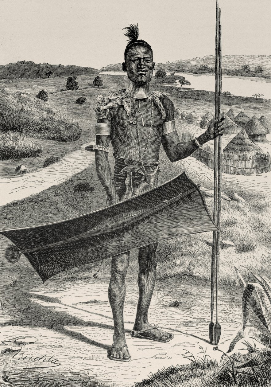 Shuli Warrior Fully Equipped: Village in Background, from The History ...