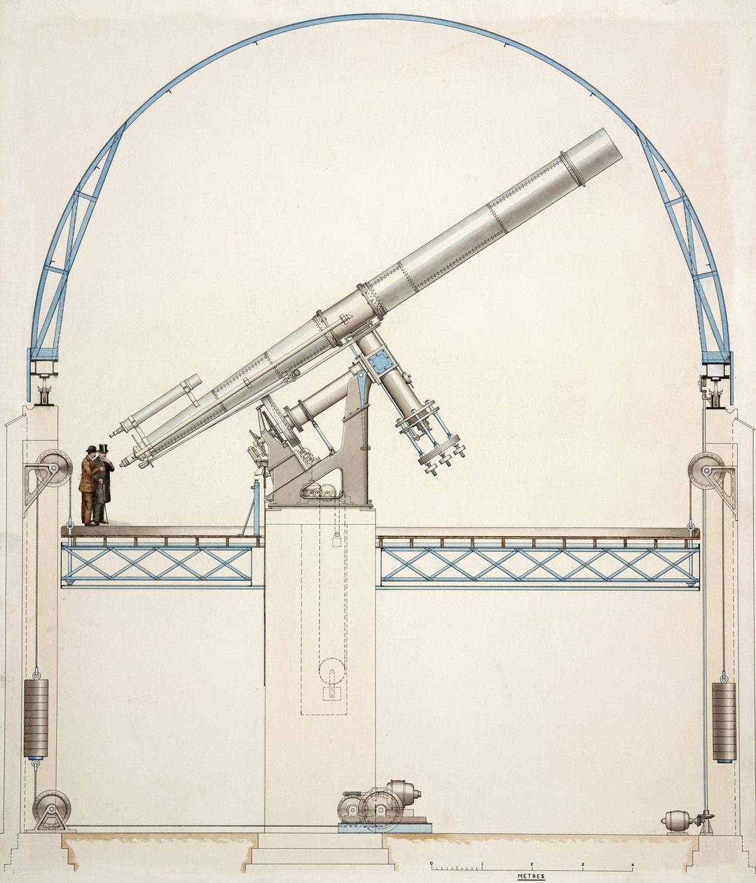 Equatorially mounted refracting telescope with dome