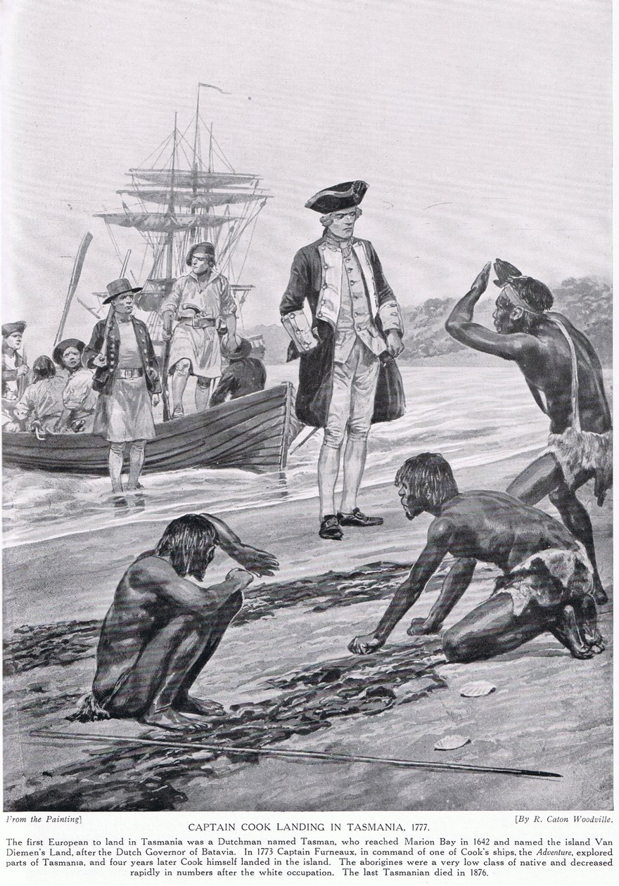 Captain Cook Landing in Tasmania, 1777, Illustration from 'Hutchinson's ...