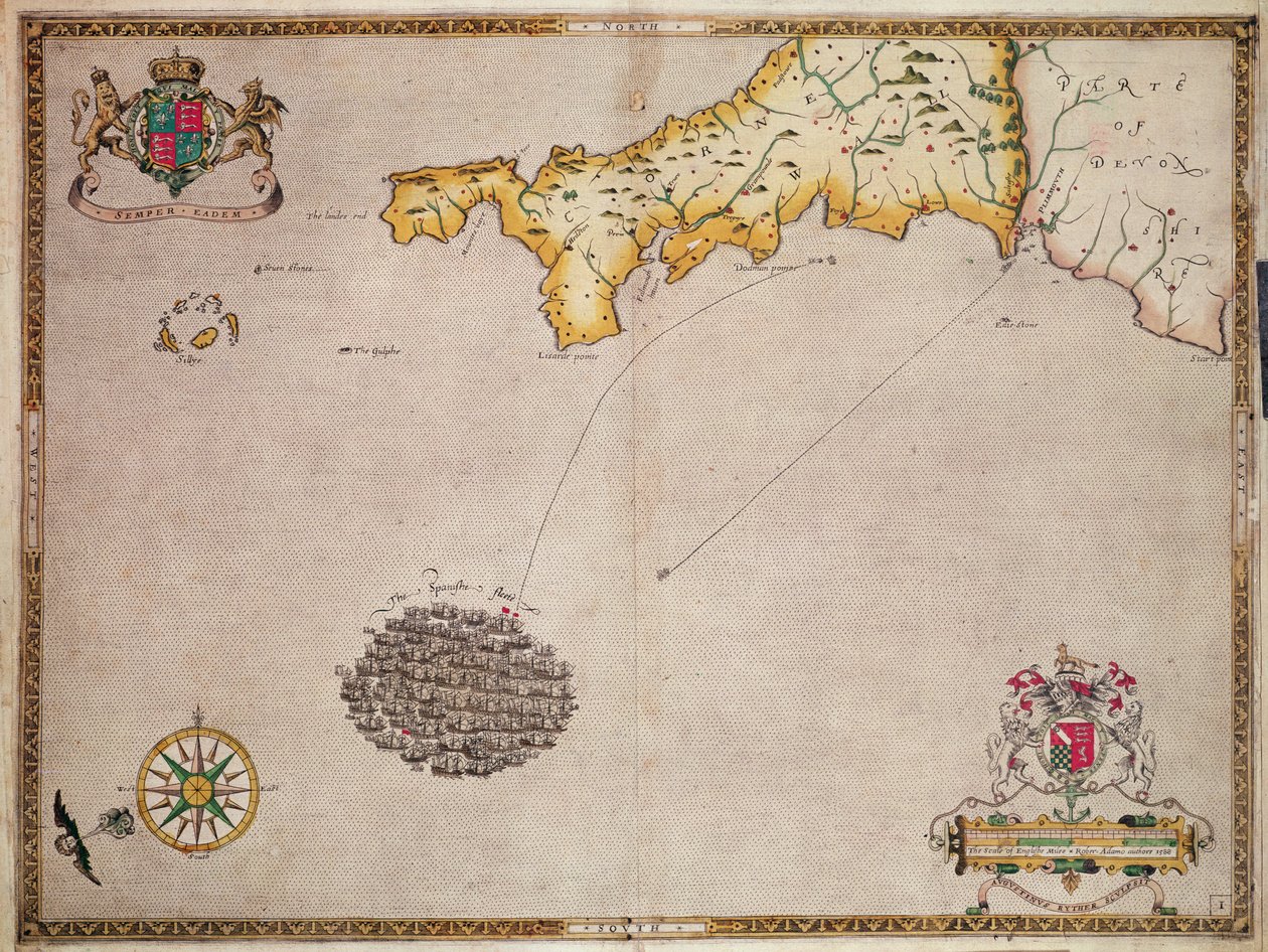 Map No. 1 Showing the Route of the Armada Fleet, Engraved by Augustine ...