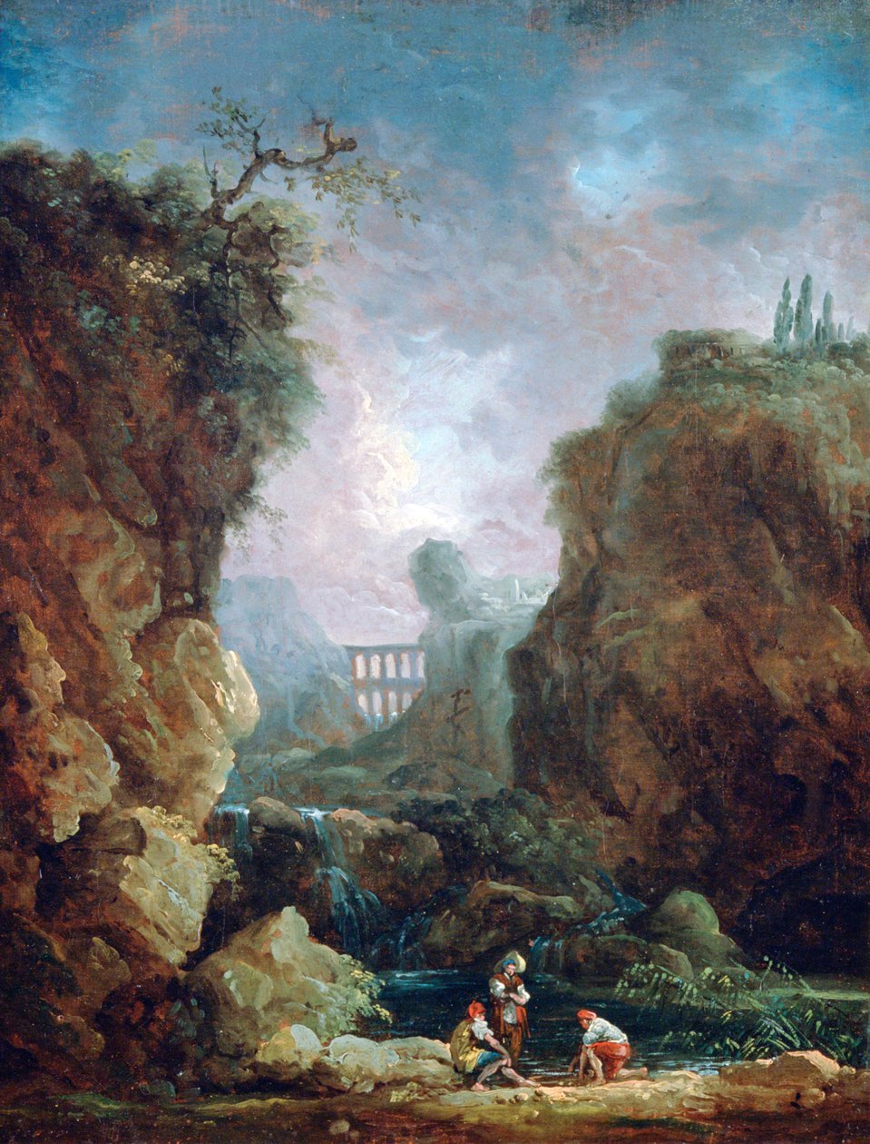 Landscape with Waterfall and Aqueduct by Robert Hubert