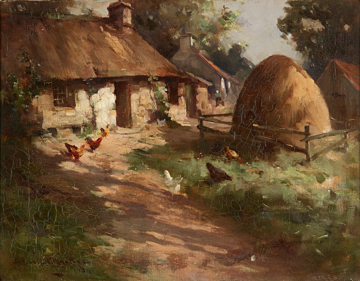 Hens By a Haystack by Robert Russell MacNee