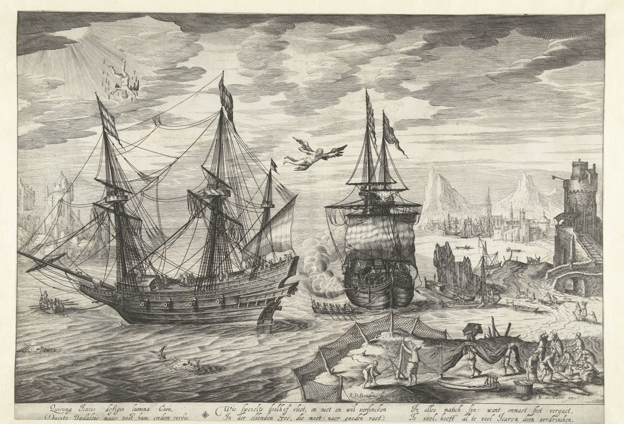 Harbor with Ships, in the Sky the Fall of Icarus