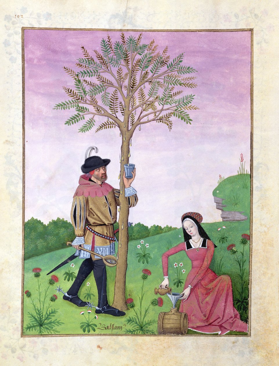 Drawing sap from a tree, Illustration from the 'Book of Simple ...