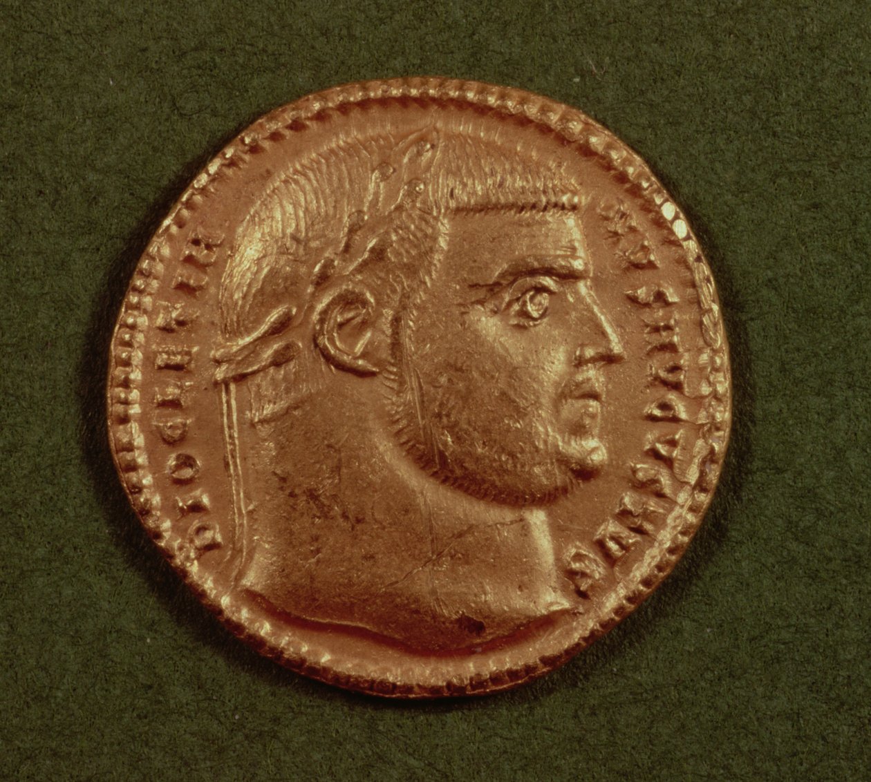 Aureus (obverse) of Diocletian wearing a laurel wreath