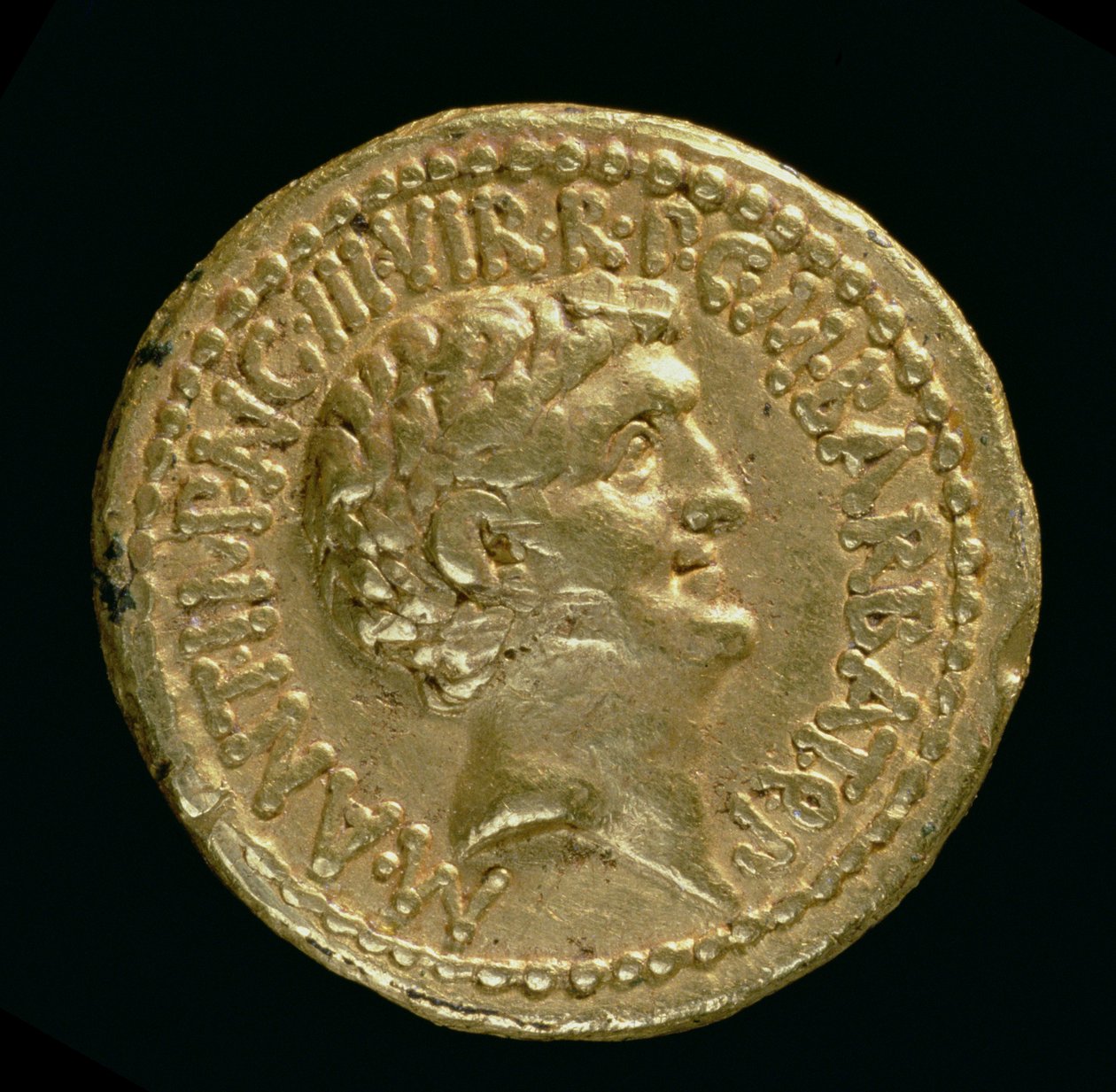 Aureus (obverse) with the Bare Head of Marcus Antonius (8281 BC-30 BC ...