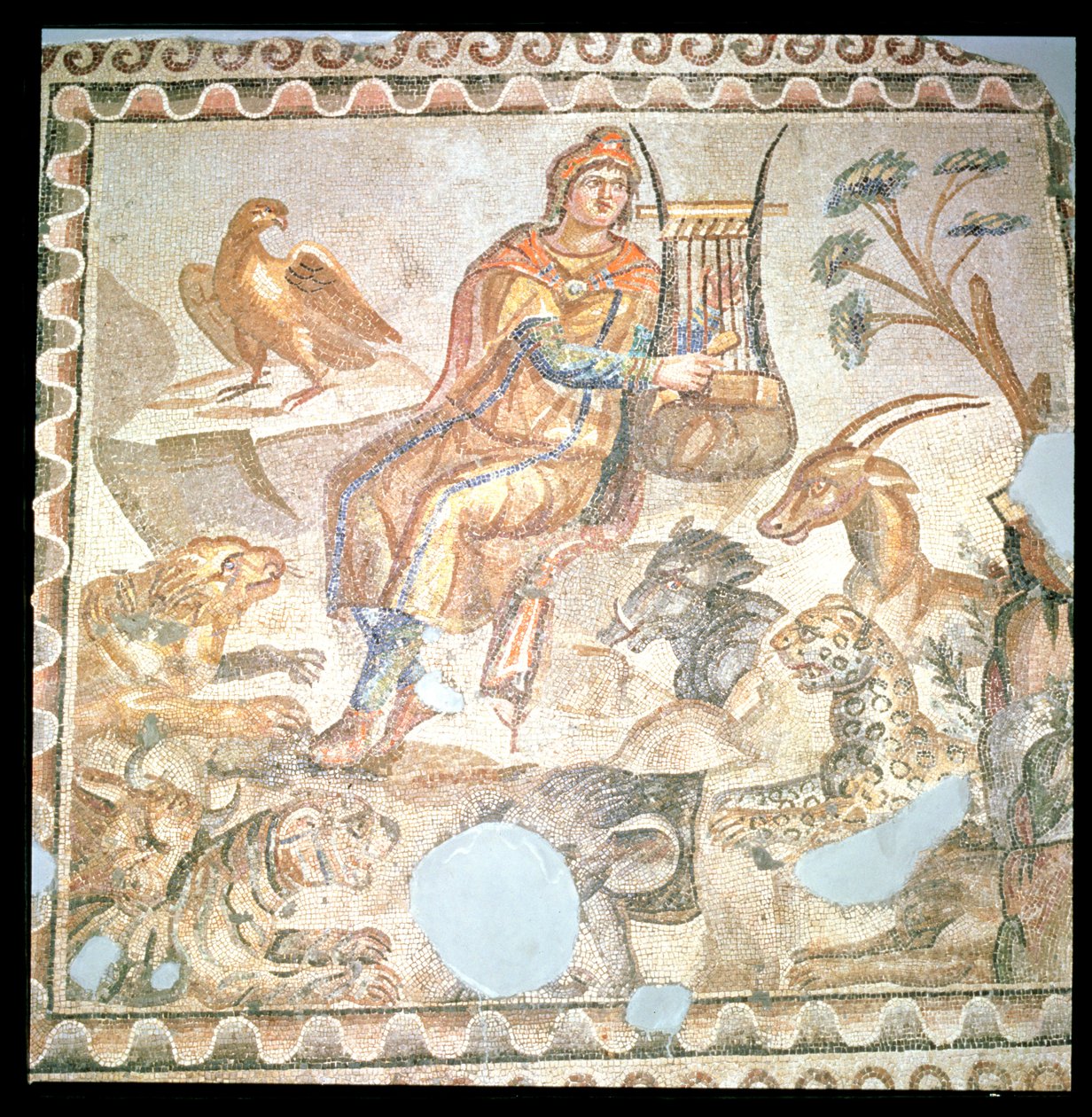 Orpheus playing to the animals, Roman mosaic by Roman