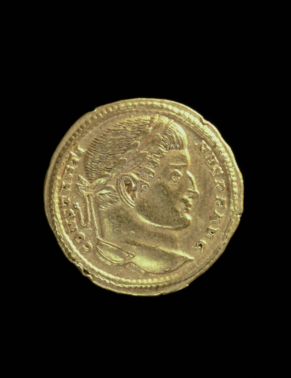 Solidus (obverse) of Constantine I the Great with a bare bust and ...