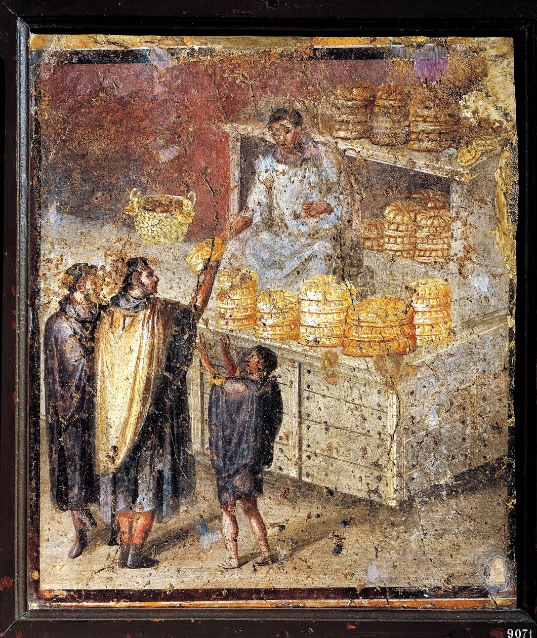 Ancient Roman Fresco with Donation of Bread by Roman