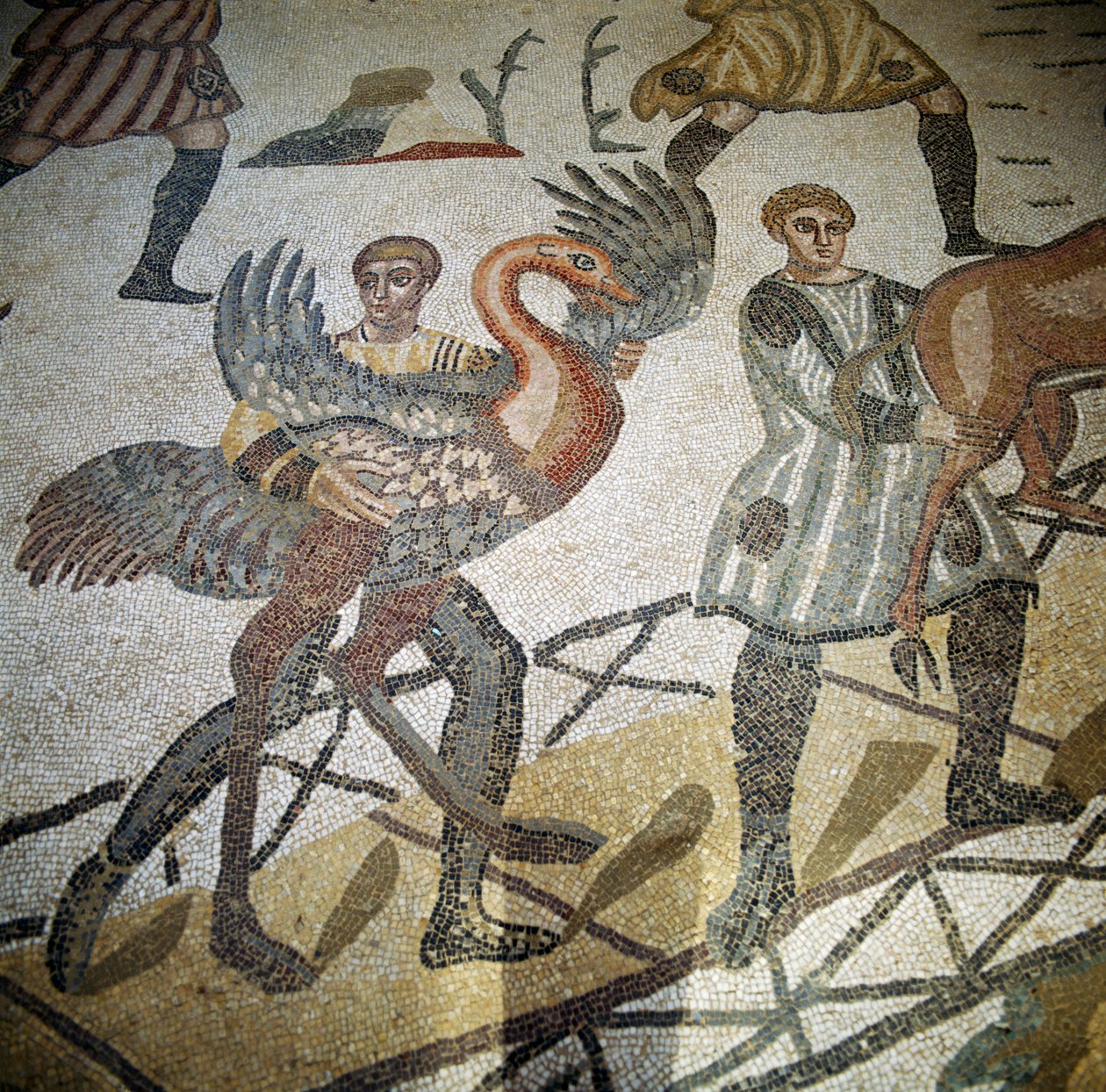 Hunter loading ostrich onto a ship (detail) by Roman