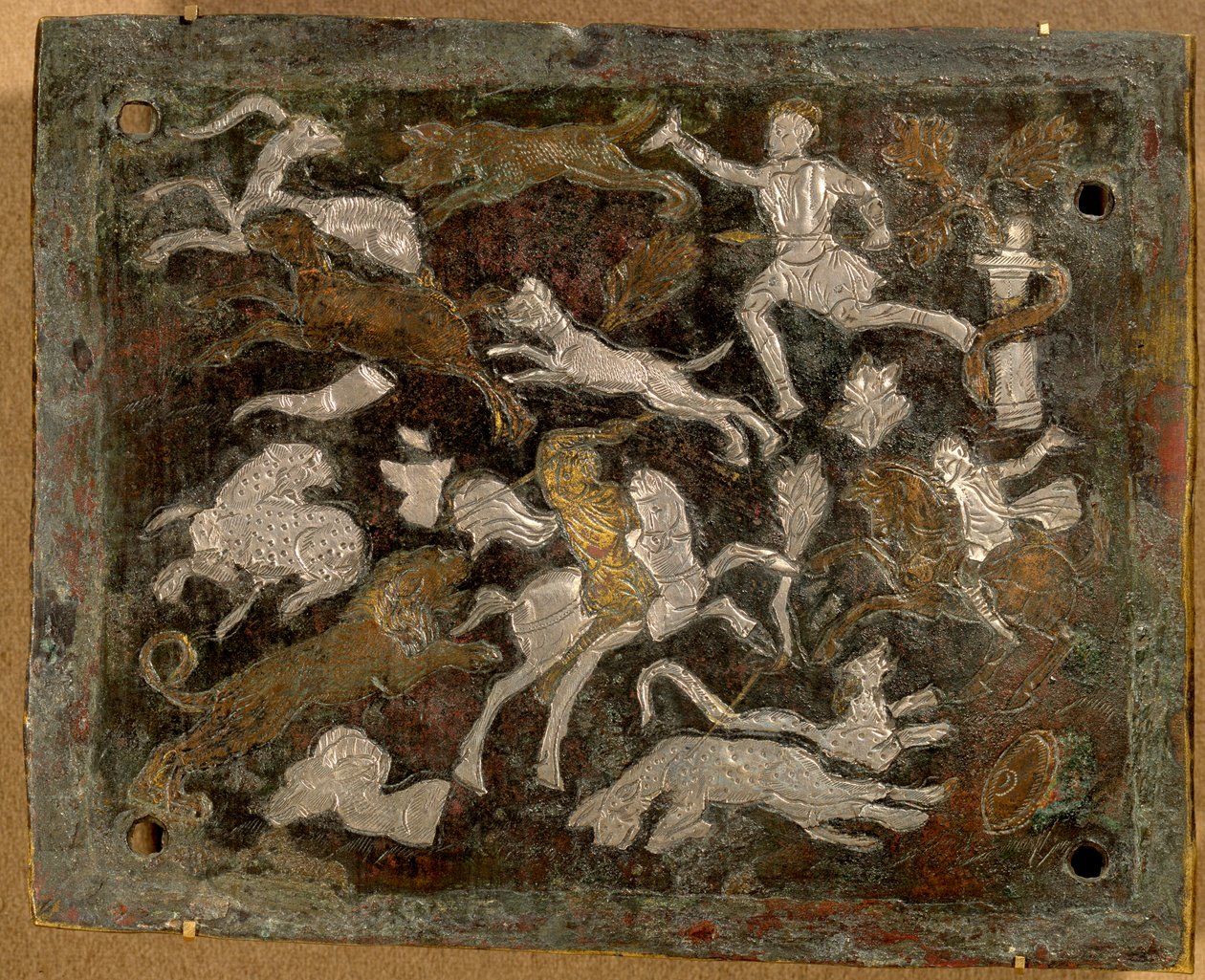 Inlaid Plate: Bronze Hunting Scenes by Roman