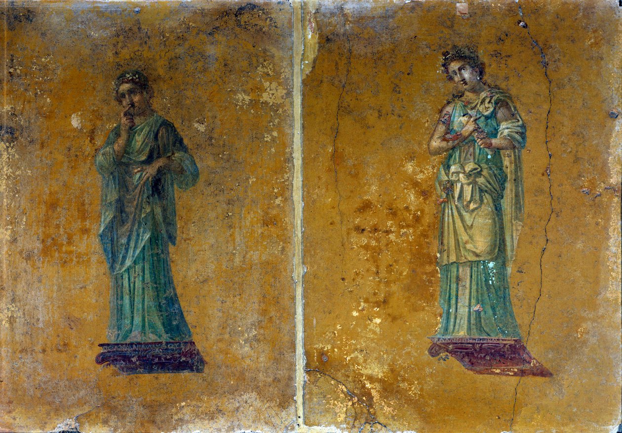 Portraits of Two Muses: Polymnia and Calliope. Frescoes of Pompeii