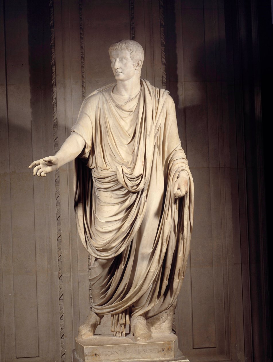 Roman art: marble statue of Emperor Tiberius by Roman