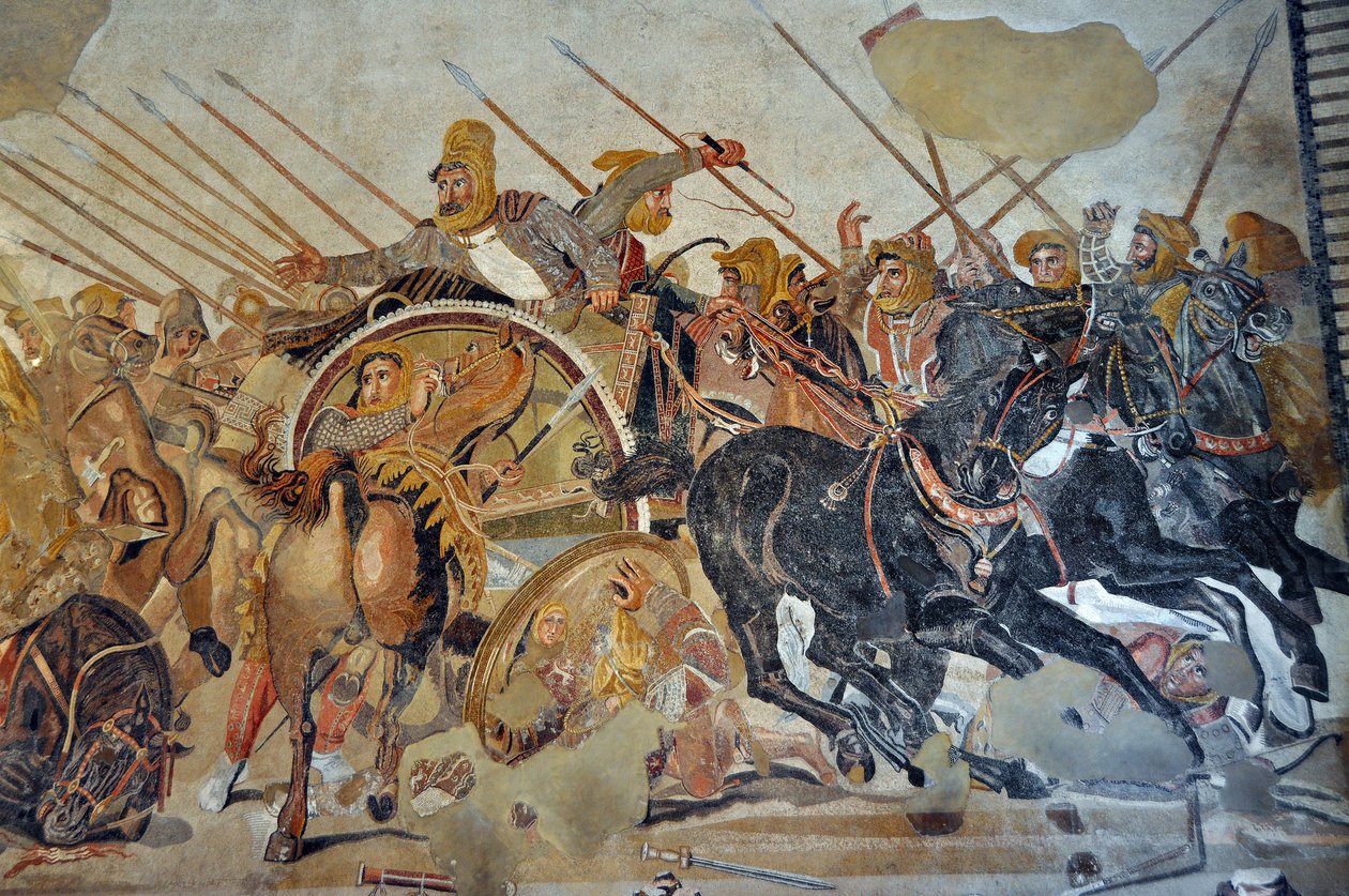 Detail of a mosaic of Pompei: Battle of Issos between Alexander and ...