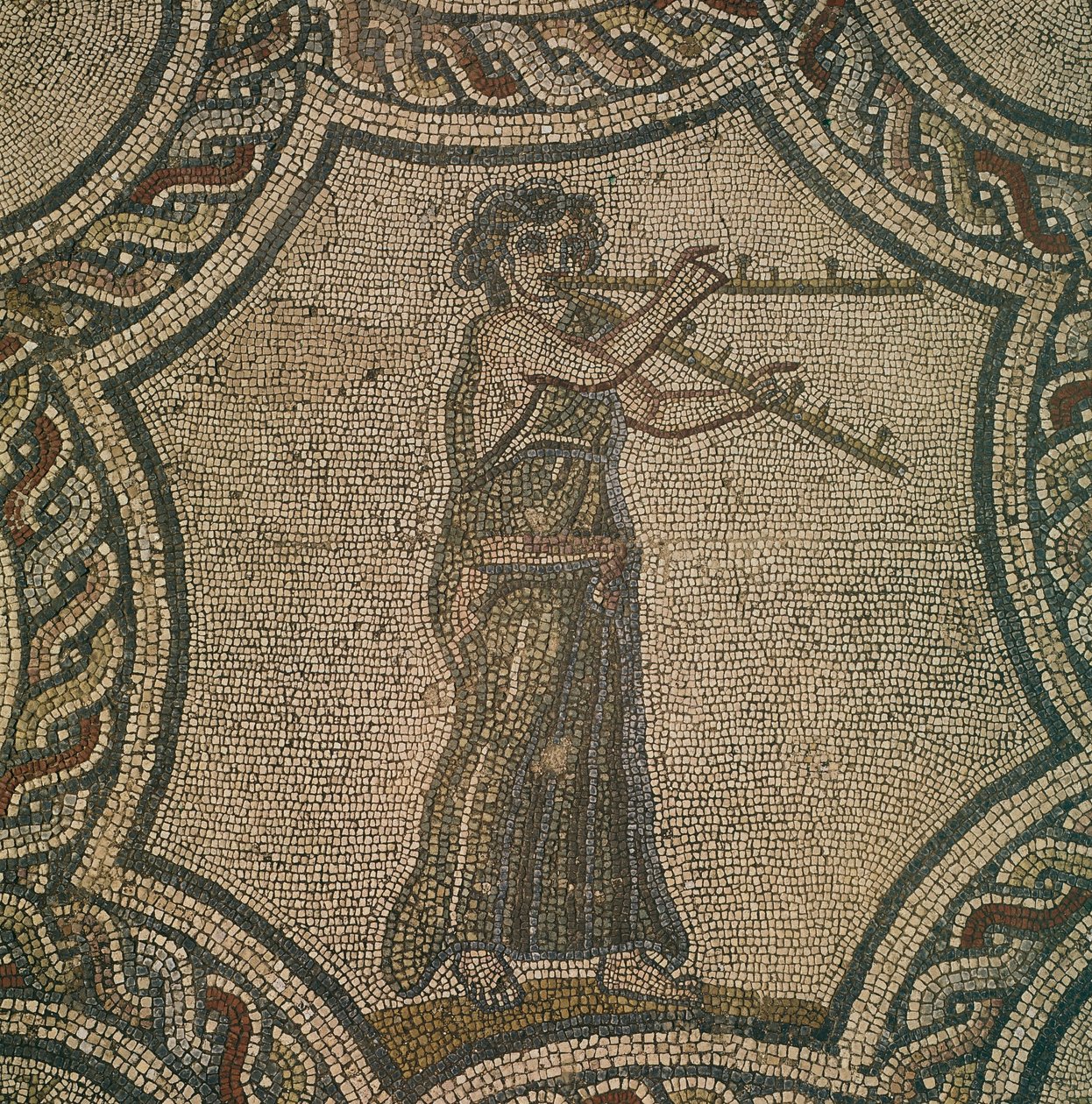 Mosaic depicting female flautist from House of Dionysus, in Volubilis ...