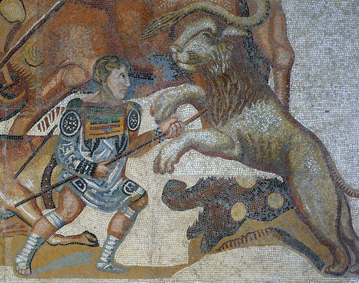 Mosaic showing a scene of a wild beast hunt (detail)