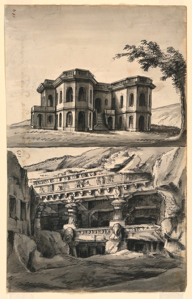 Stage Designs, Castle in Landscape and Temples and Caves