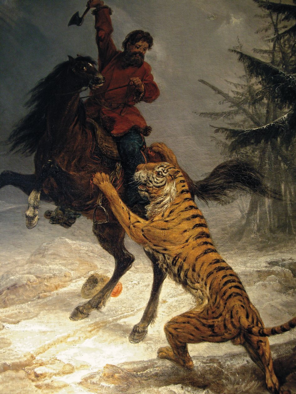 Siberian Tiger Attacking a Cossack by Russian School