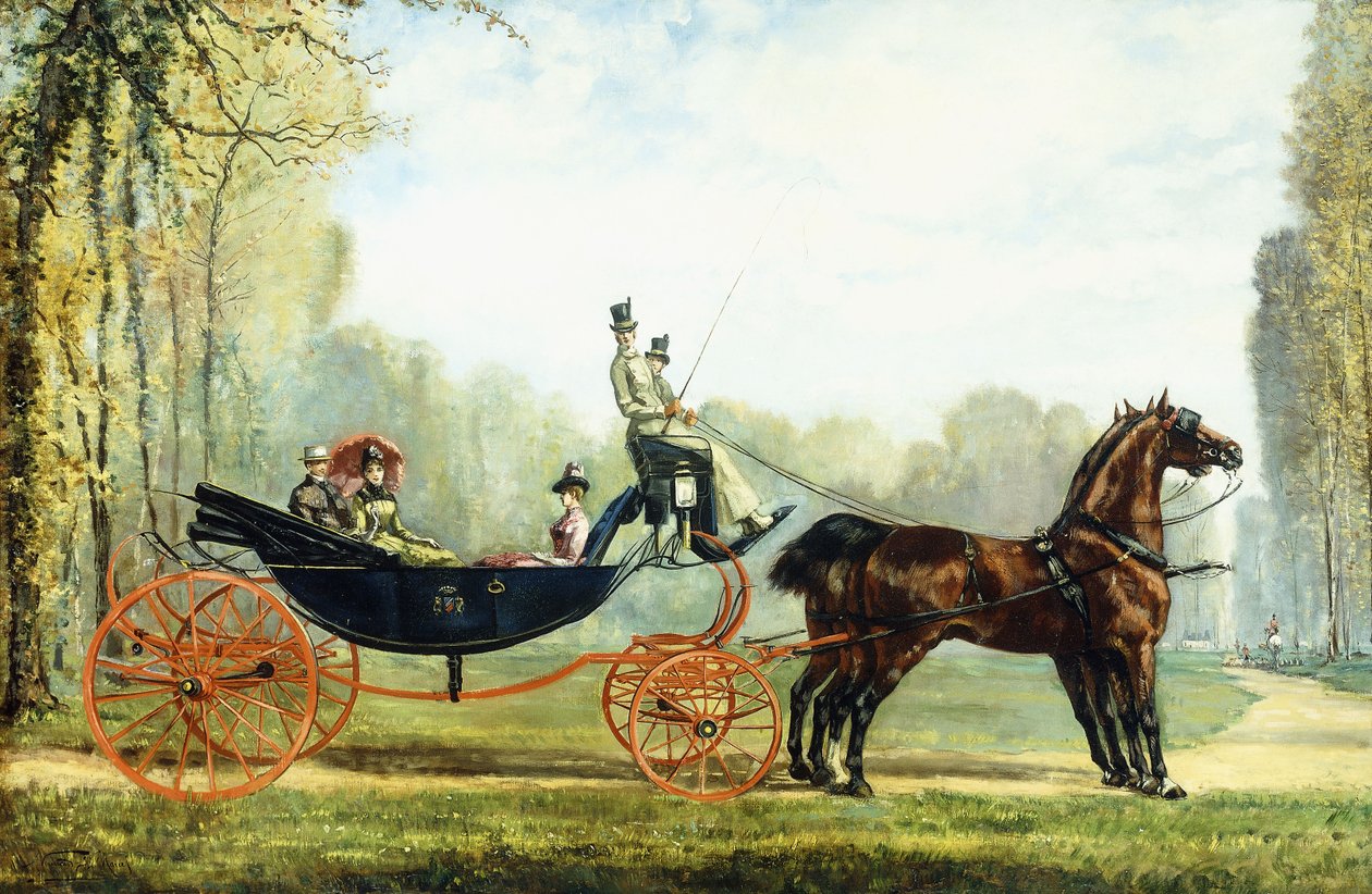 A Horse-Drawn Carriage in a Park with a Hunt Beyond