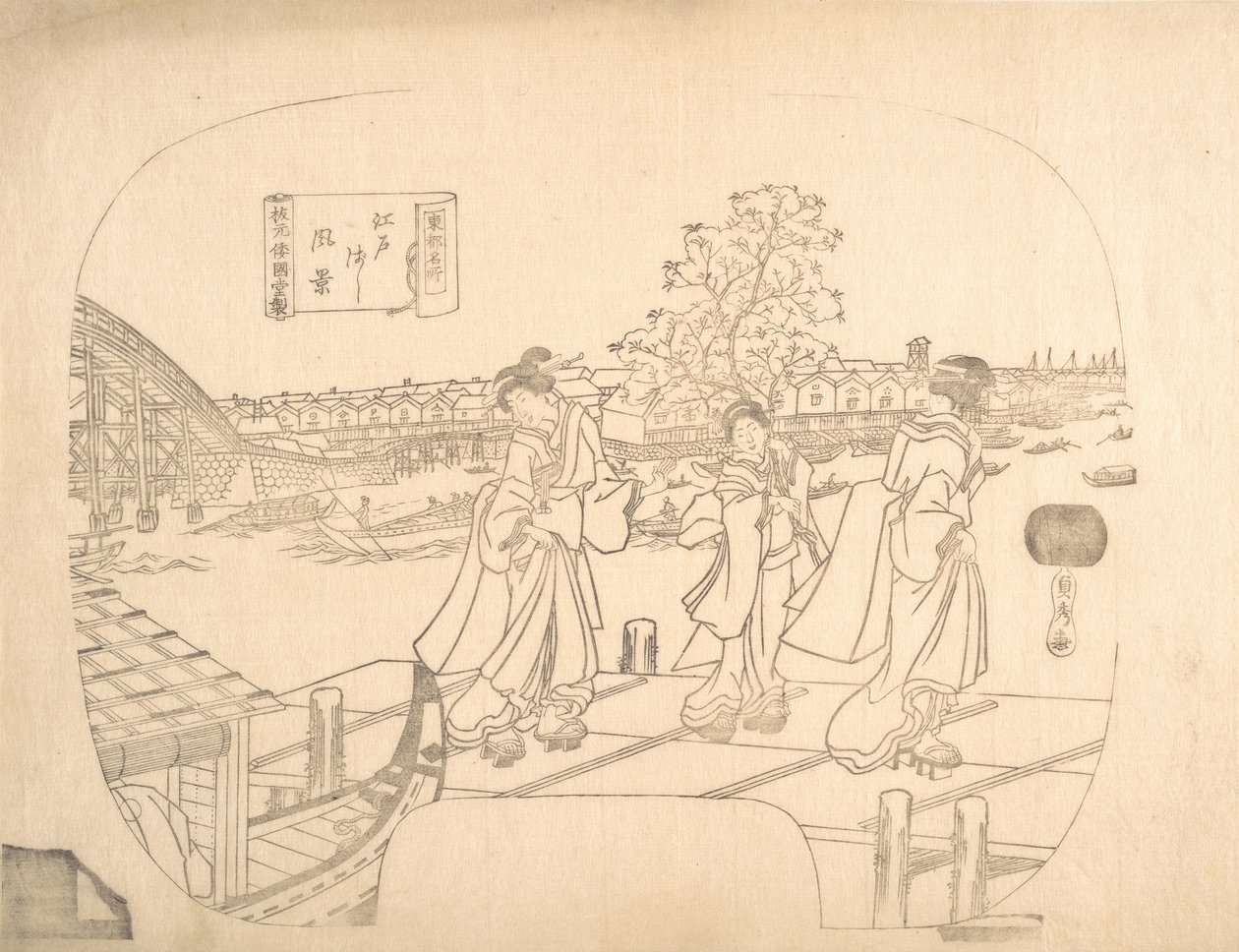 Proof Line-Block Print for Fan by Sadahide Utagawa
