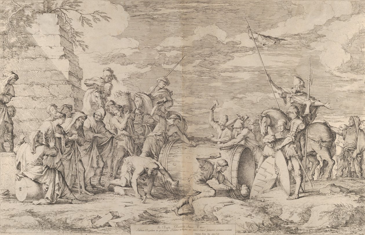 The death of Marcus Atilius Regulus, shown being nailed into a tub by ...