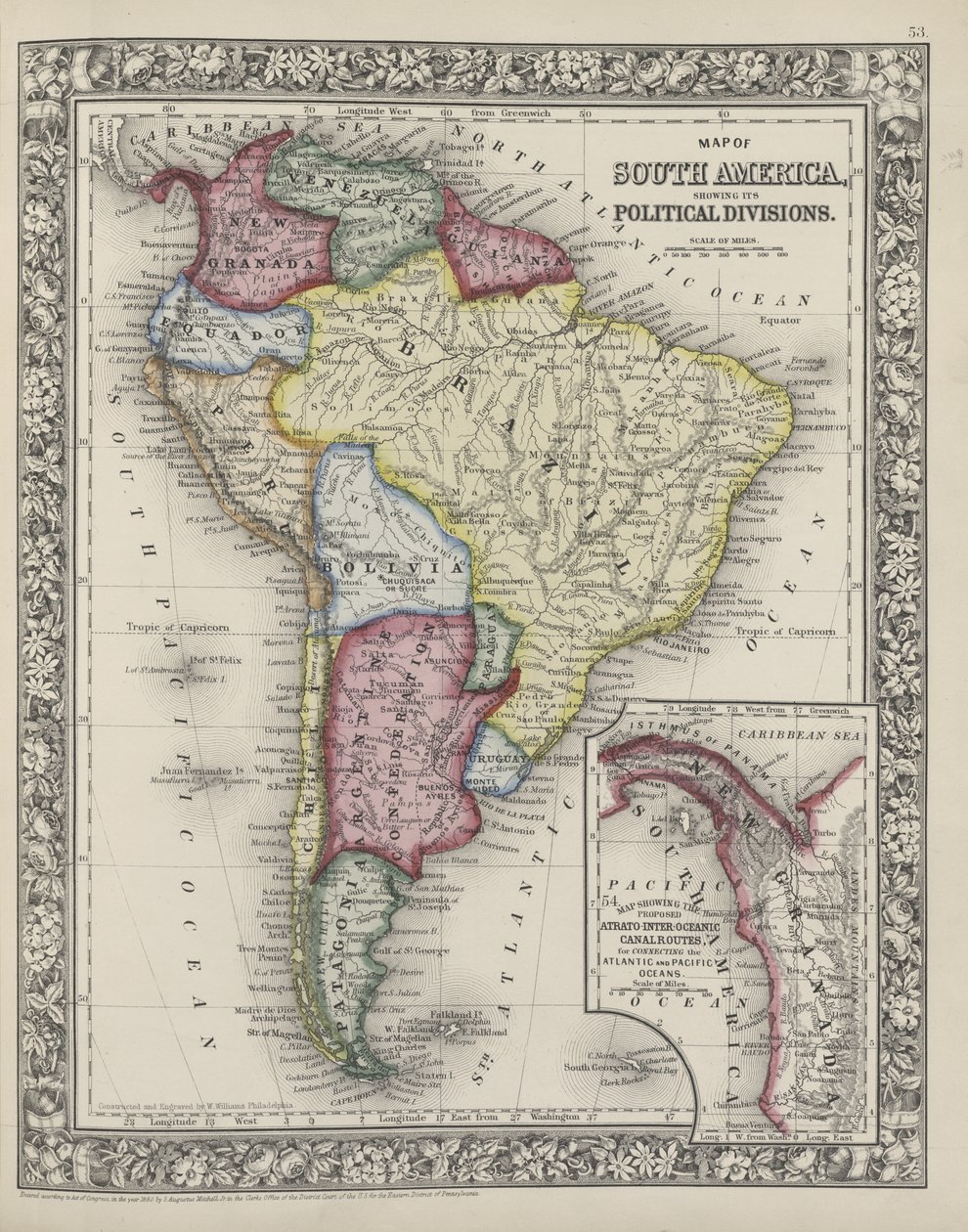 Map of South America showing its political divisions from Mitchell's ...