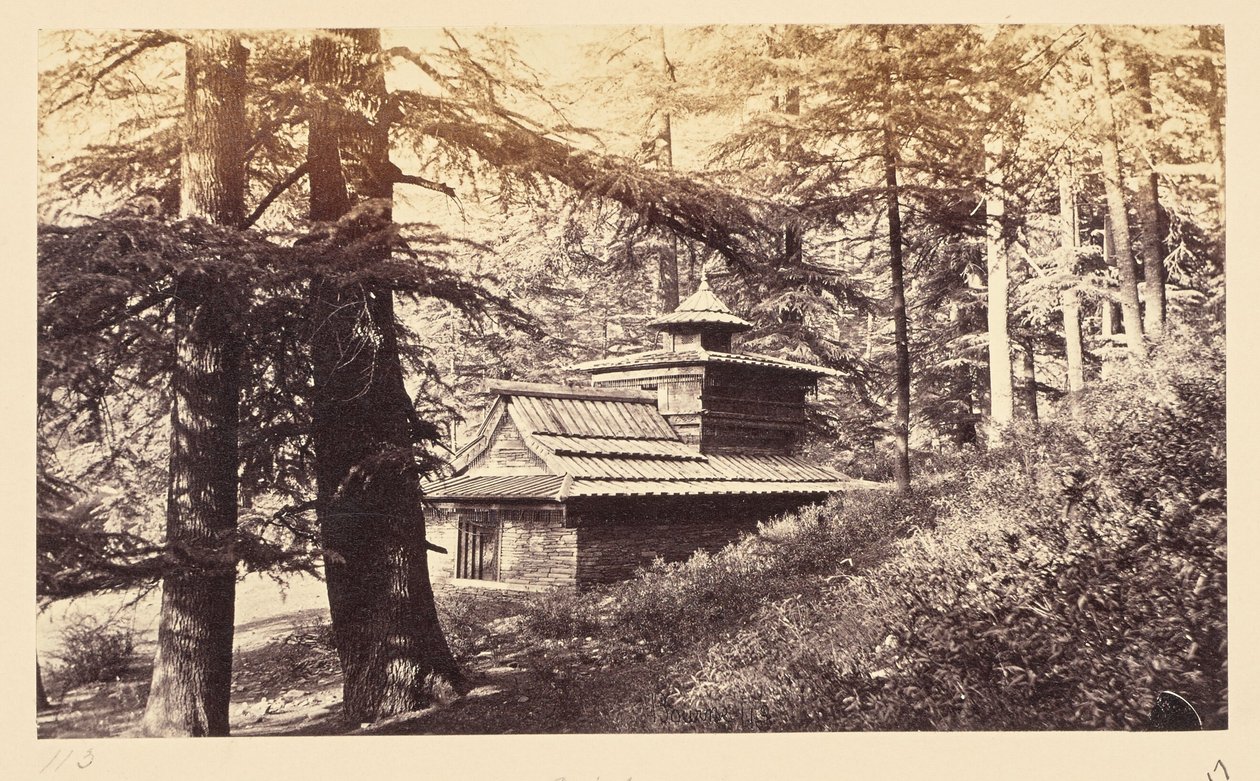 Simla; Temple Near Waterfall by Samuel Bourne
