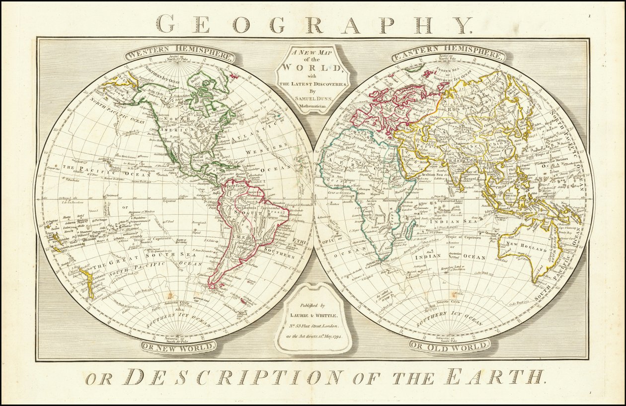 1794 Map of the World by Samuel Dunn by Samuel Dunn
