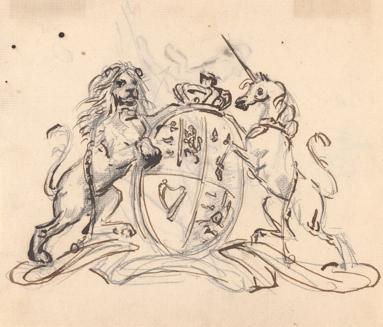 Coat of Arms flanked by a Unicorn and Lion by Sawrey Gilpin