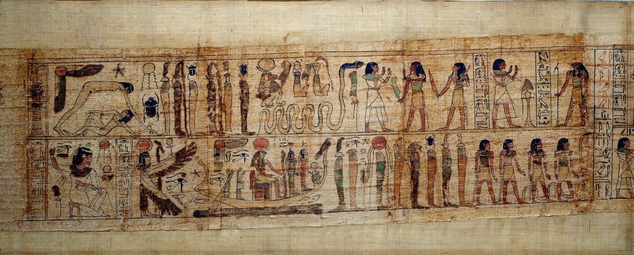 Ancient Egyptian Art Mythological Papyrus of Serimen. On top: during ...