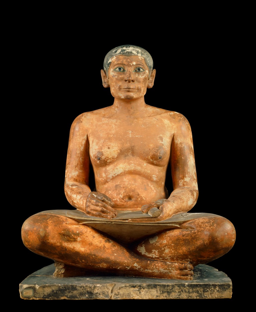 Egyptian Antiquities: The Scribe Squatting. Statue in limestone ...
