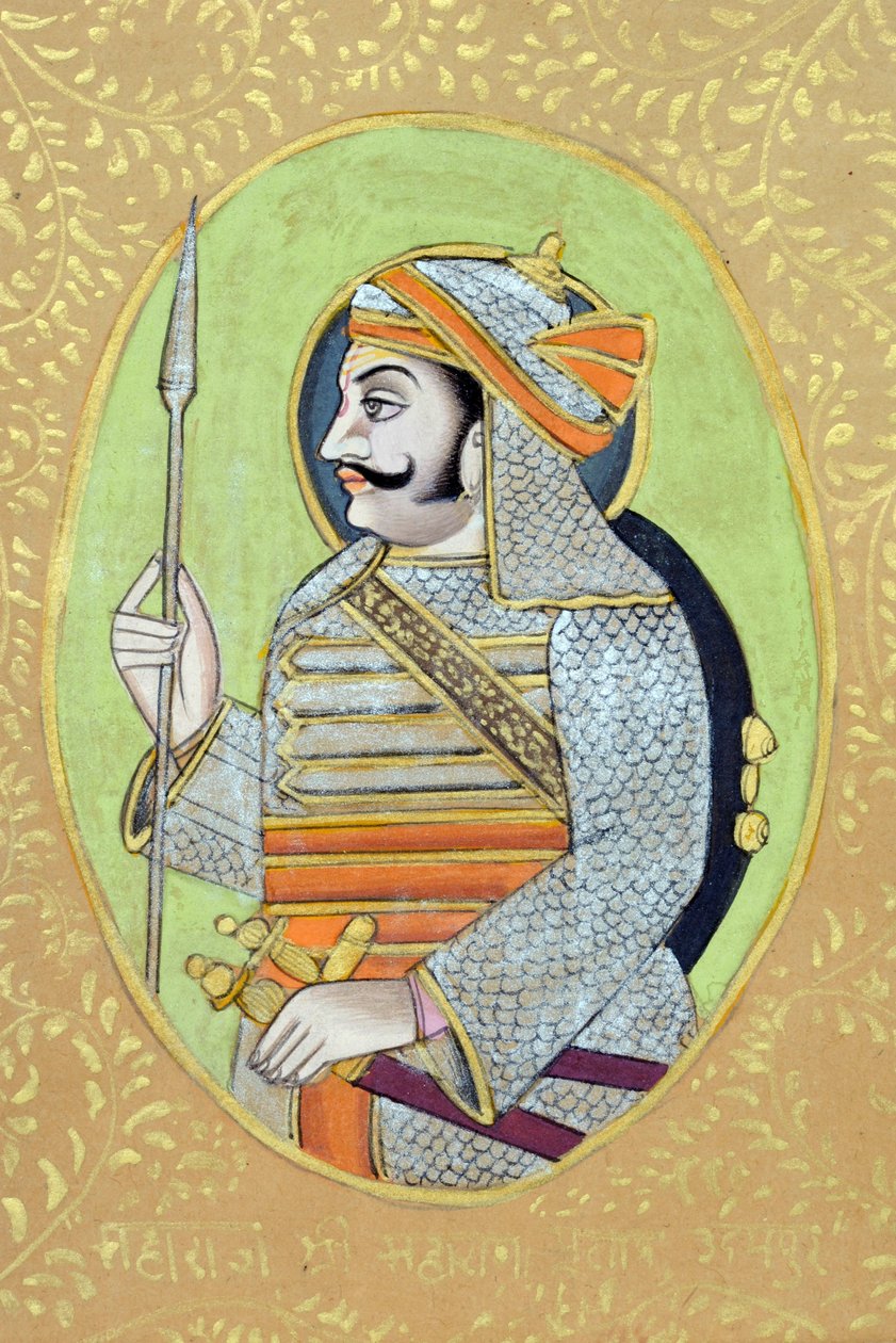 Miniature Painting of Maharana Pratap Singh by School Indian