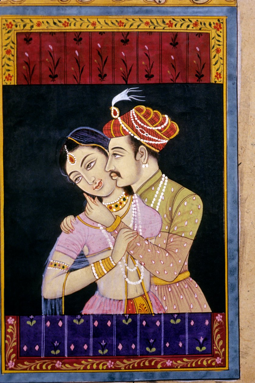 Mughal Miniature Painting, Love Scene by School Indian