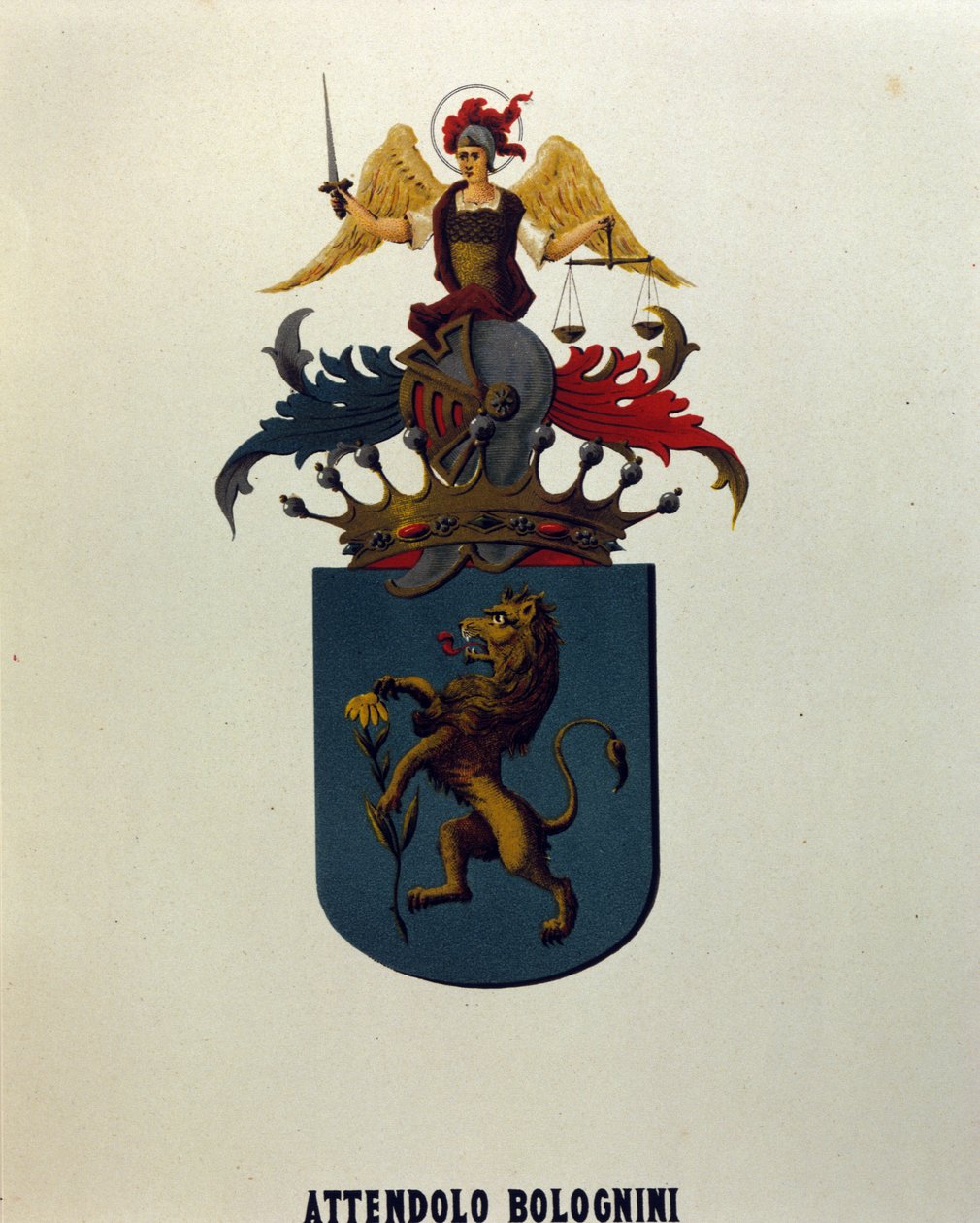 Blason of the Attendolo Bolognini family of Milan with lion 'dragonne'.