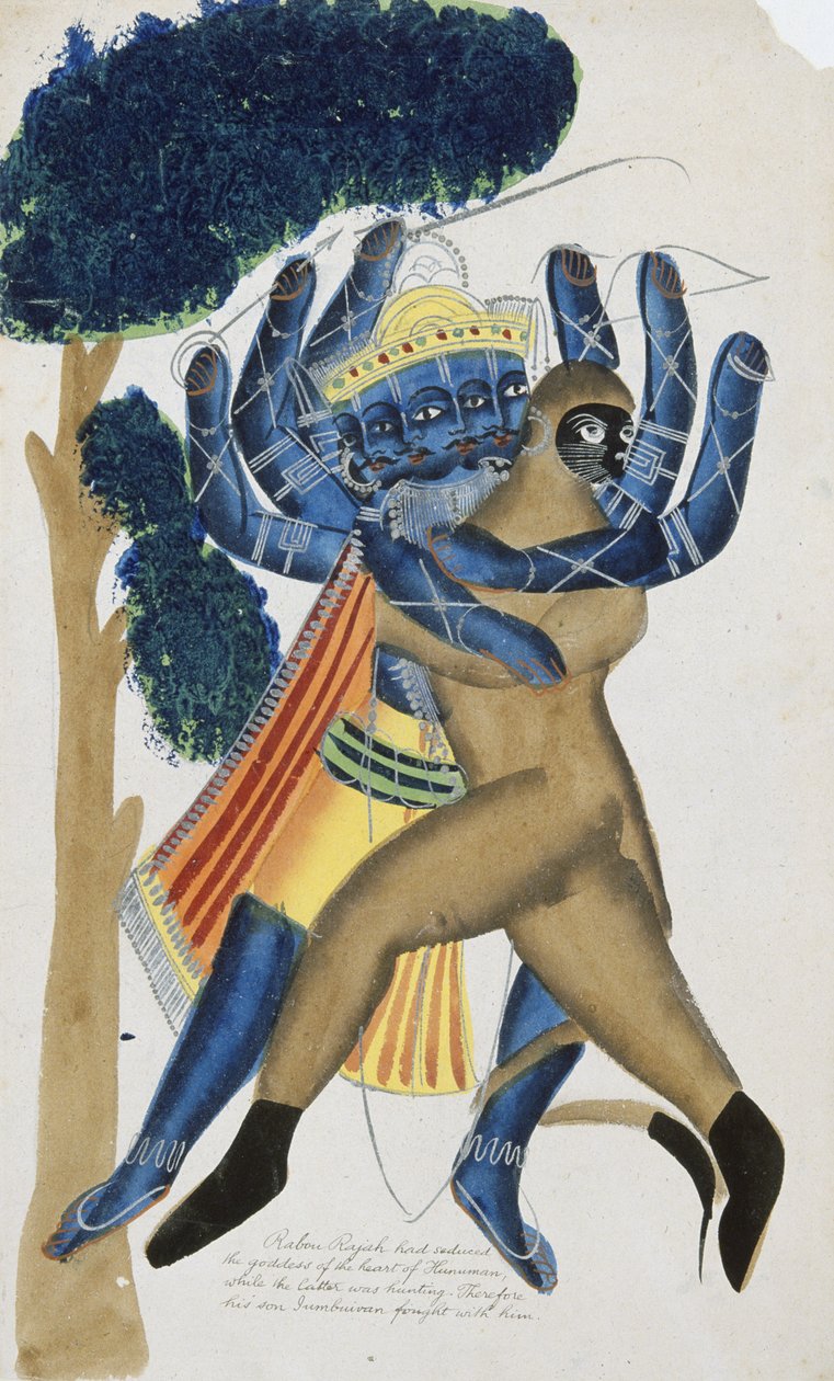 Ravana the Demon King of Ceylon Fighting the Son of Hanuman