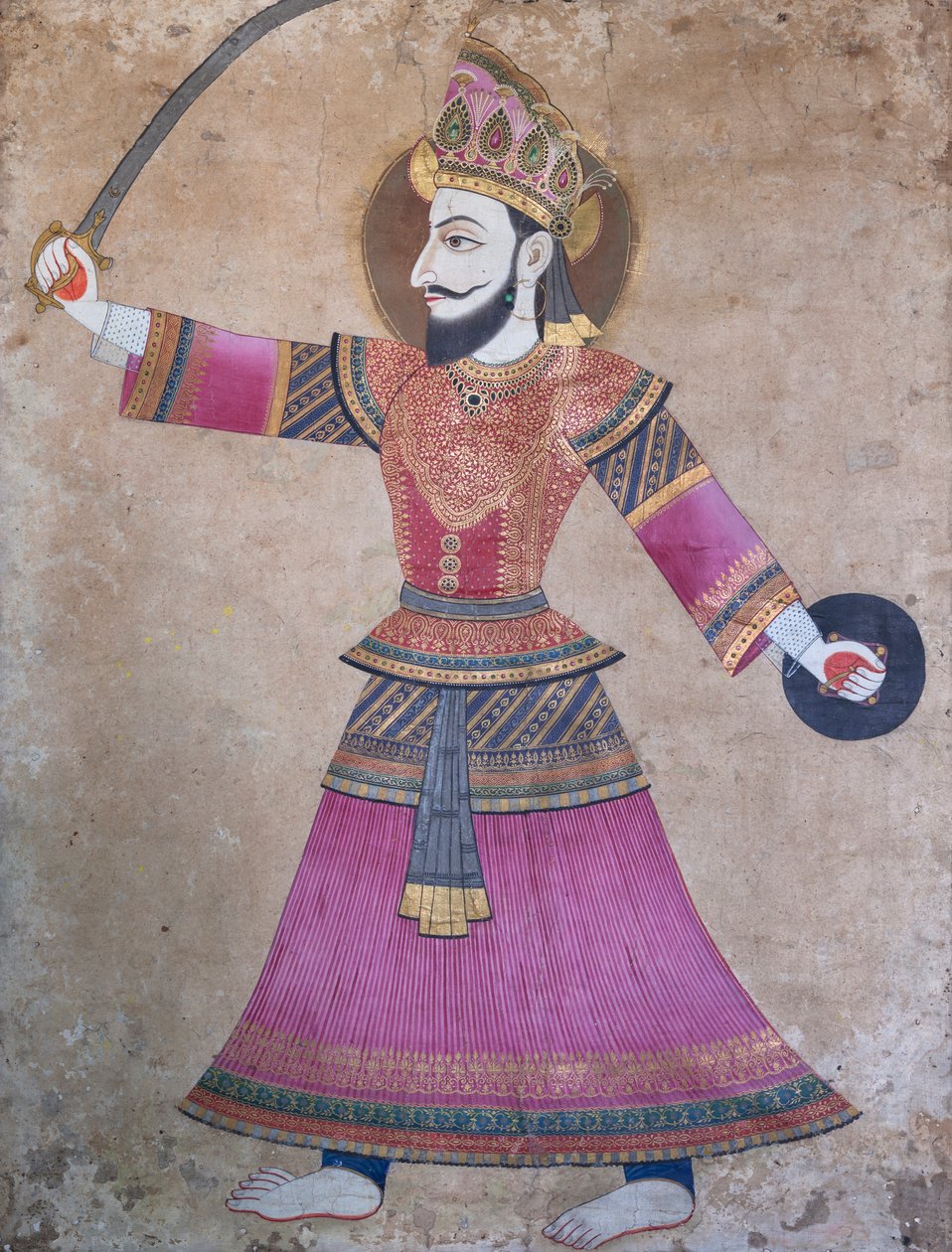 Portrait of a Malla king in warrior posture