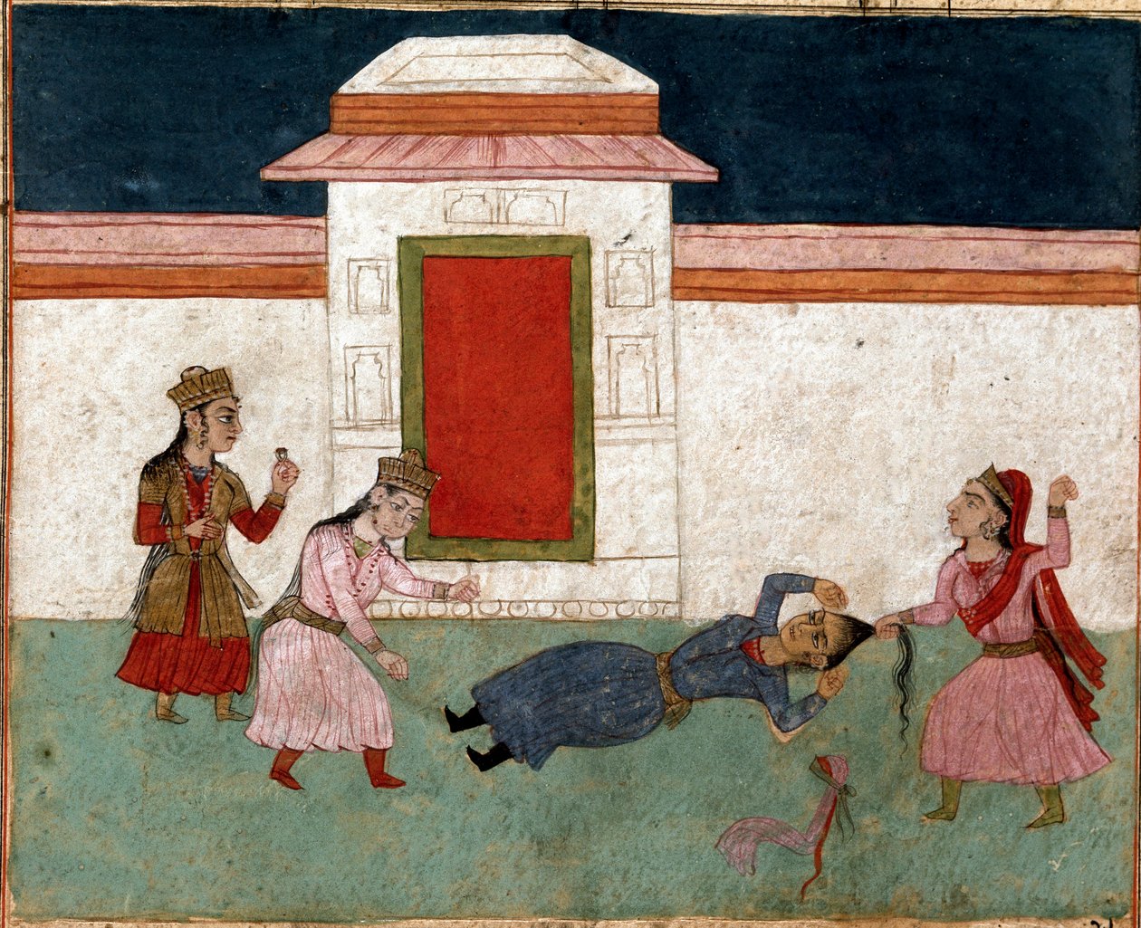 Islamic art: two concubines fighting in a harem, the favorite grabs her ...