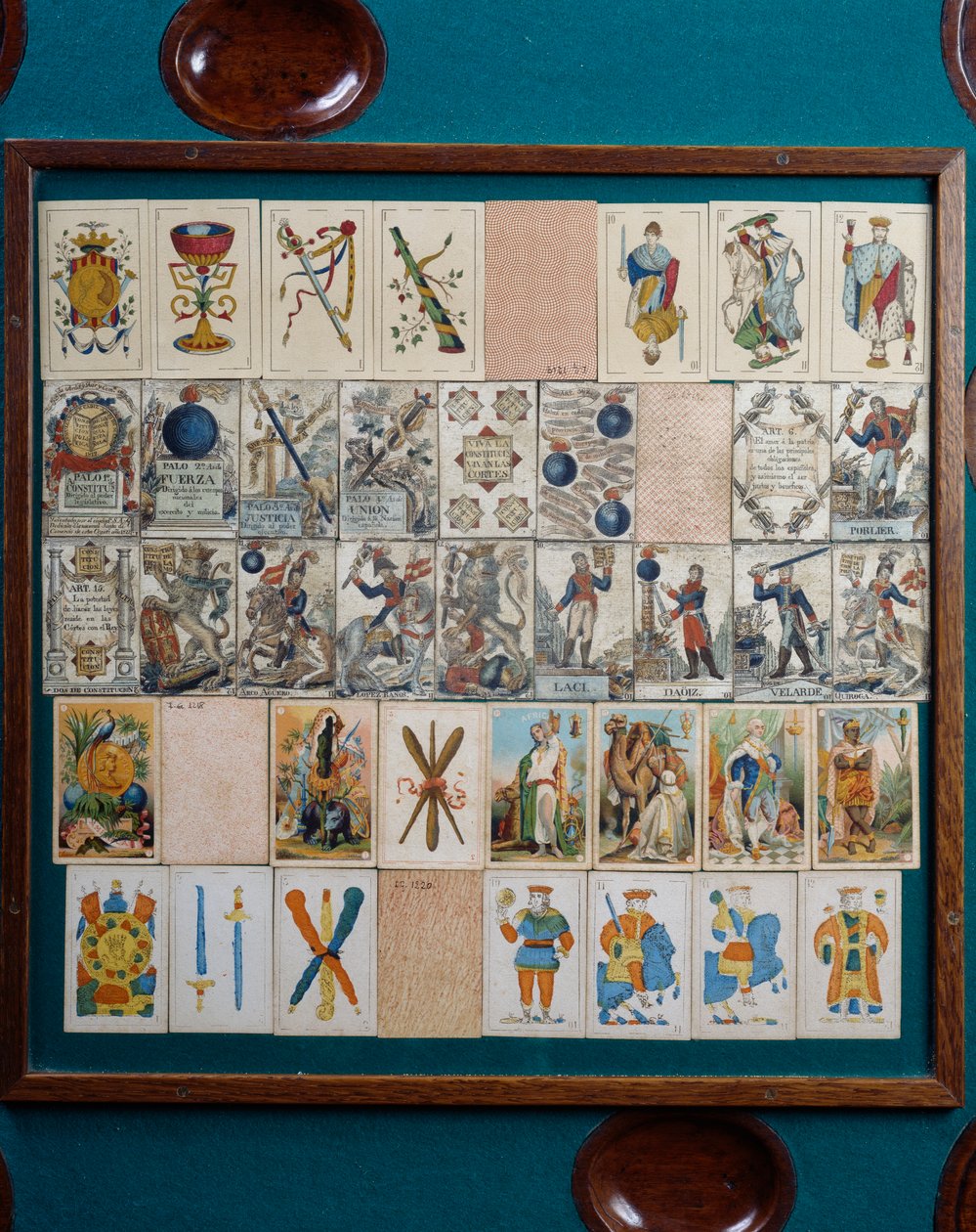 Playing cards, Detail from Catalan card table, Spain