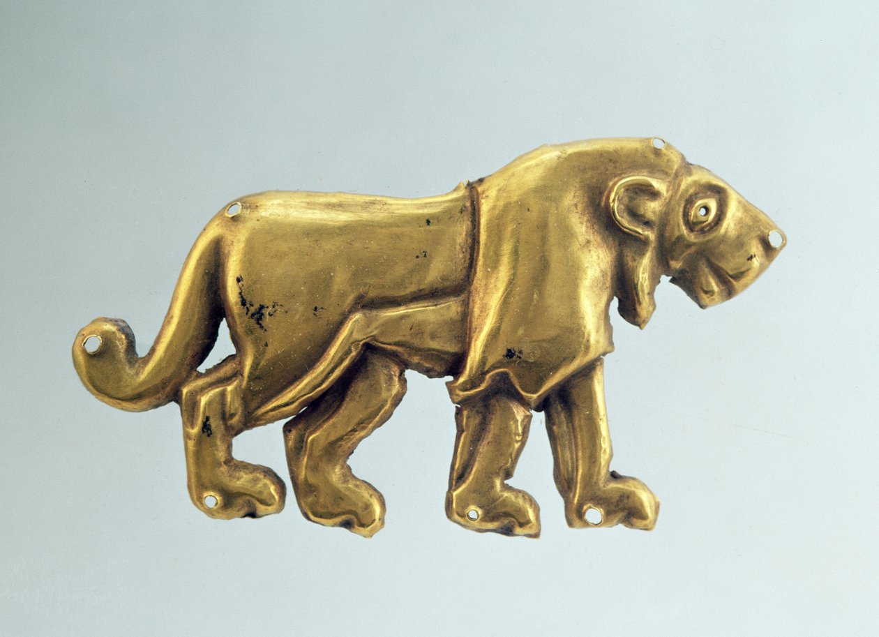 Striding lion, ornament from a funerary canopy by Scythian