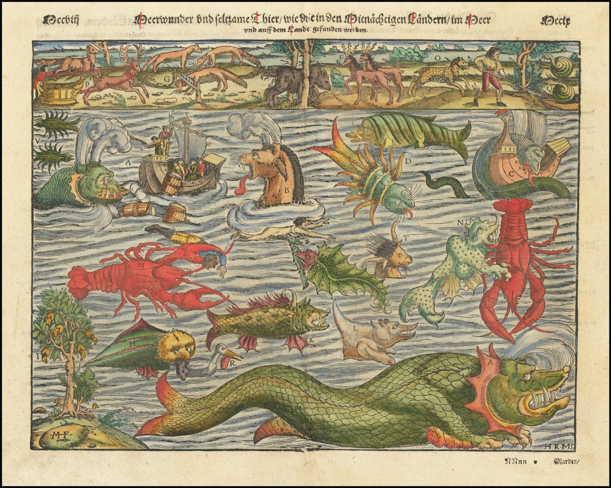 Chart of Terrestrial and Sea Monsters by Sebastian Munster, ca. 1570