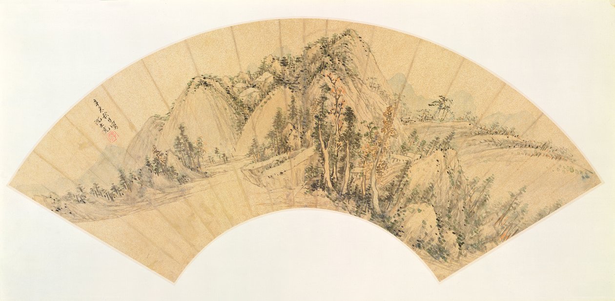 Fan depicting a landscape by Shen Shih Chung