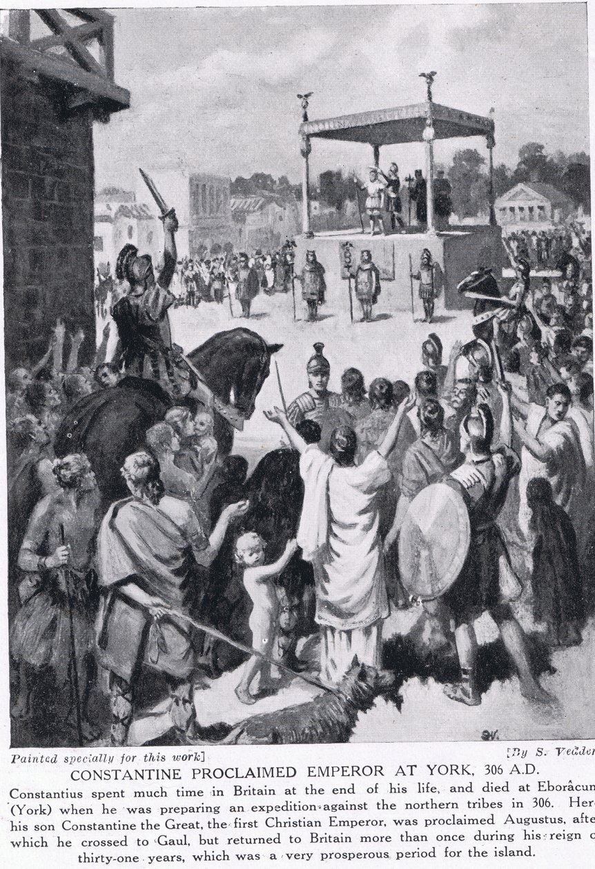 Constantine Proclaimed Emperor at York, 306 A.D., illustration from ...