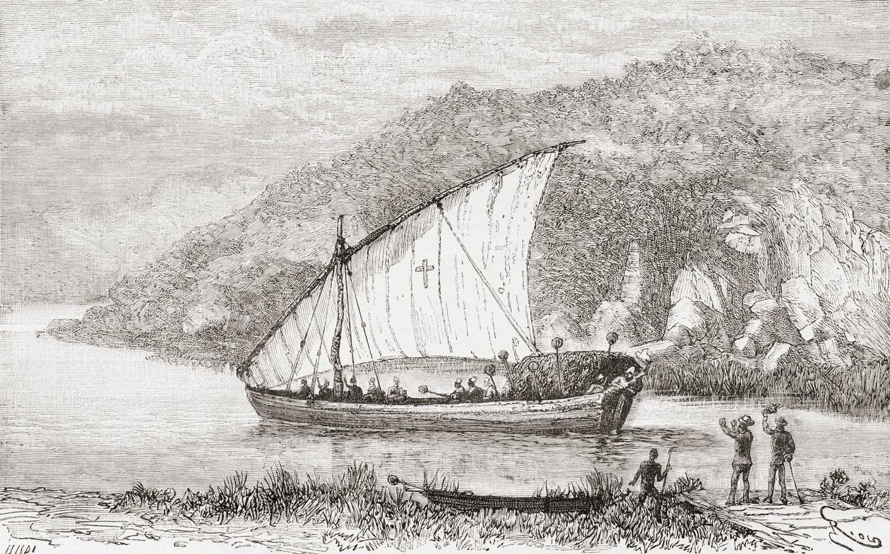 A Dhow on the Congo River in the 19th Century, from 'Africa Pintoresca ...