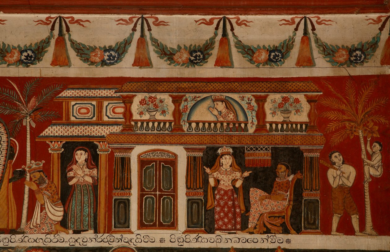 Wall Painting Depicting a Singhalese House in the Subdharama Temple ...