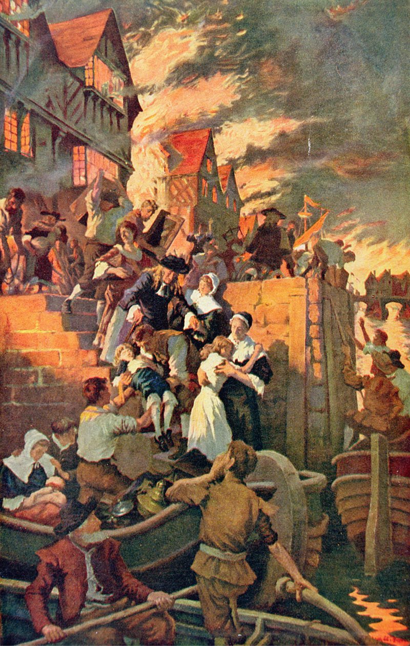 The Great Fire of London in 1666, illustration from Hutchinson's 'The ...