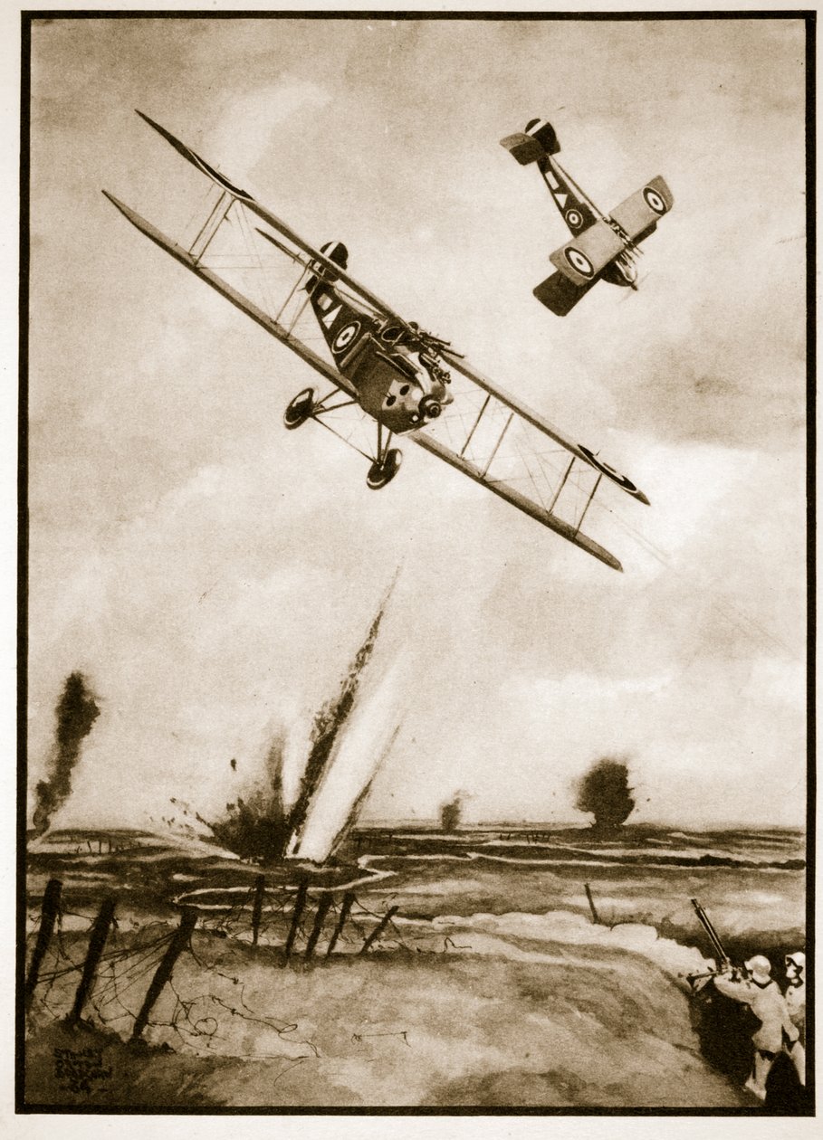 Trench Strafing, illustration from 'Flying Memories' by John Hamilton
