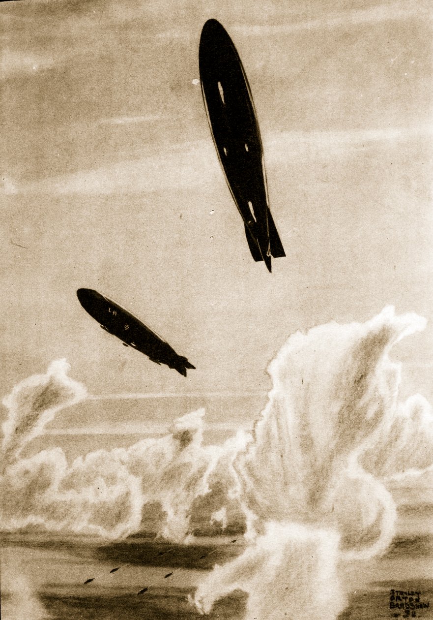 Zepps on North Sea Patrol, illustration from 'Flying Memories' by John ...