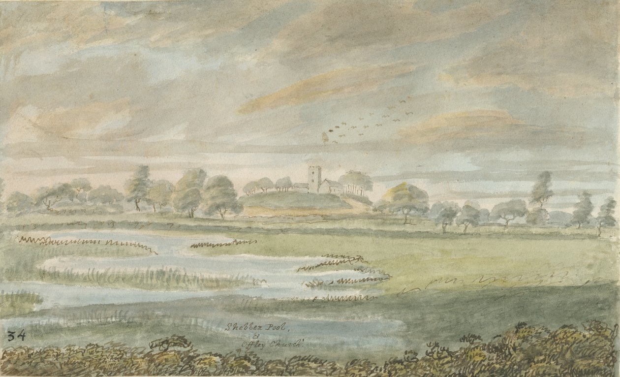 High Offley Church: water colour painting by Stebbing Shaw